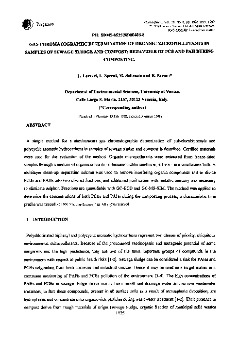 (PDF) Gas chromatographic determination of organic micropollutants in samples of sewage sludge ...