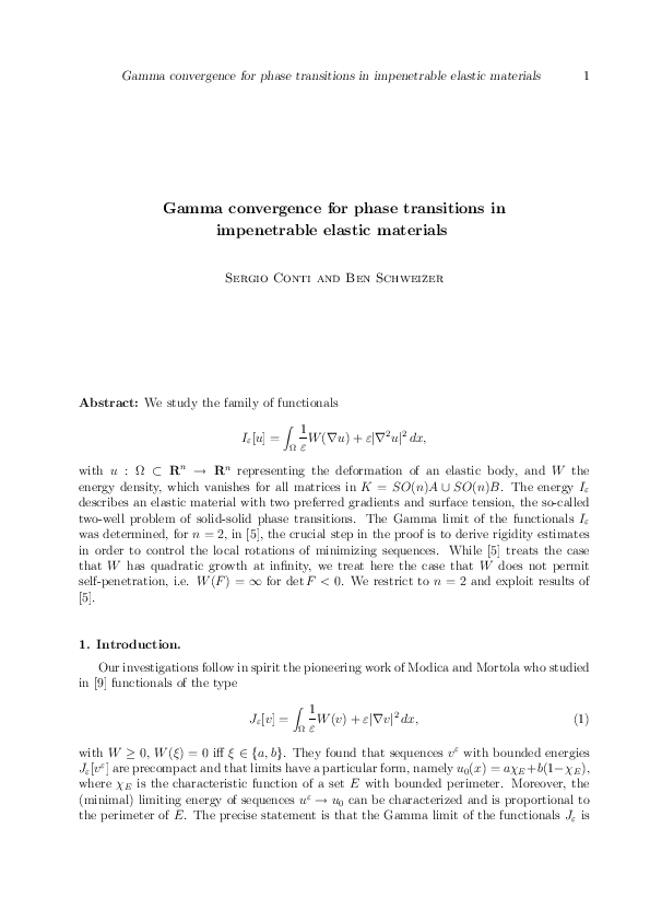 (PDF) Gamma convergence for phase transitions in impenetrable elastic ...