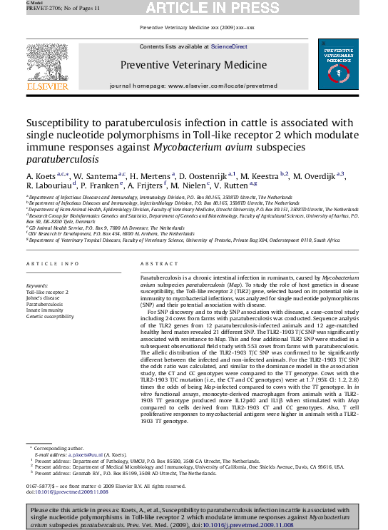 (PDF) Susceptibility to paratuberculosis infection in cattle is ...