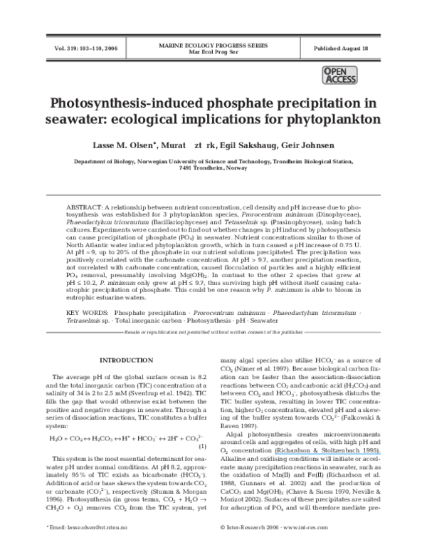 (PDF) Photosynthesis-induced phosphate precipitation in seawater: ecological implications for ...