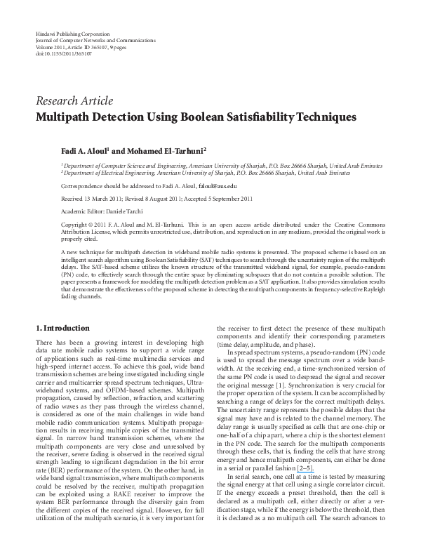 (PDF) Multipath Detection Using Boolean Satisfiability Techniques