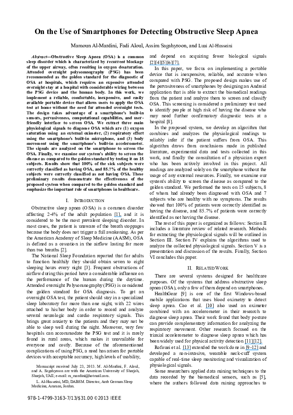 Pdf On The Use Of Smartphones For Detecting Obstructive Sleep Apnea