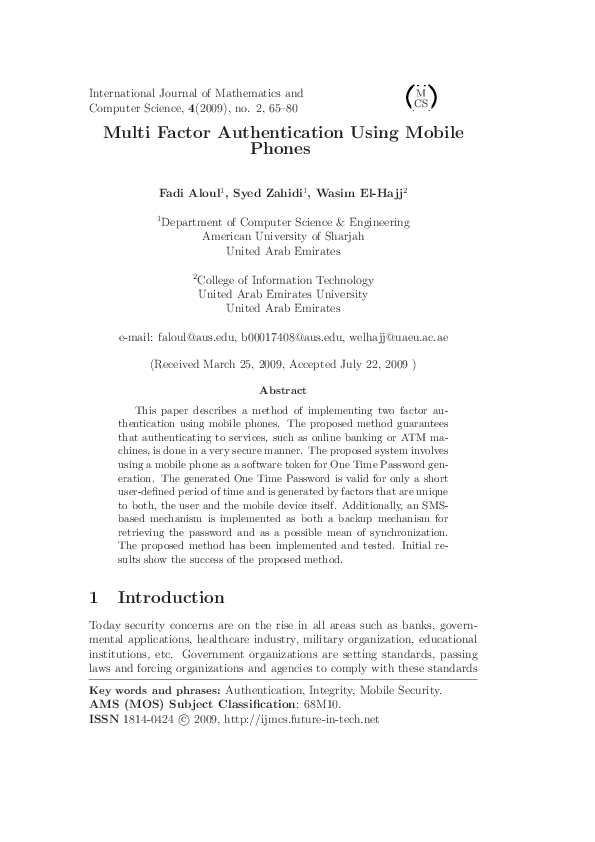 (PDF) Multi Factor Authentication Using Mobile Phones