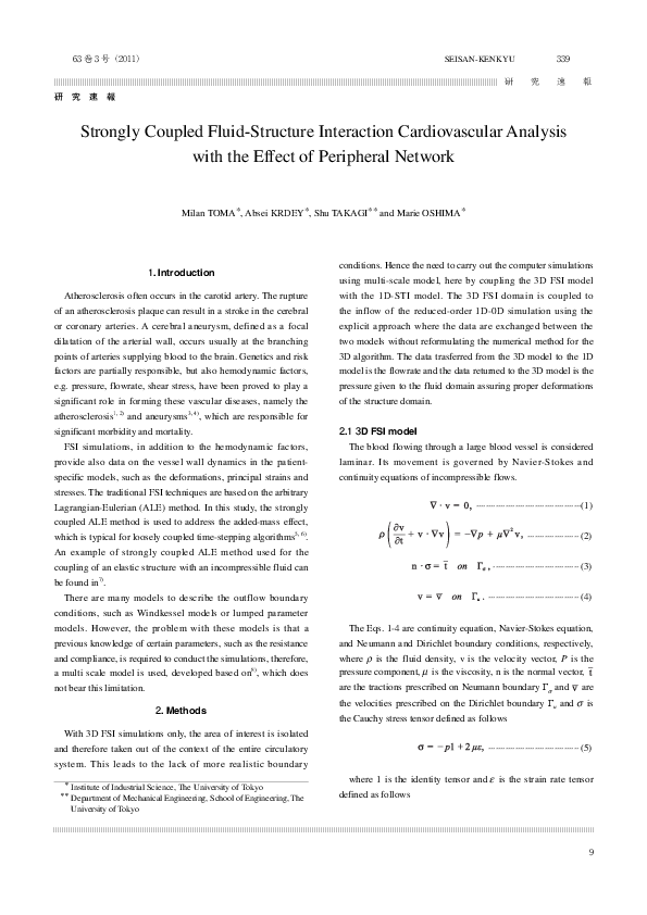 Pdf Strongly Coupled Fluid Structure Interaction Cardiovascular Analysis With The Effect Of