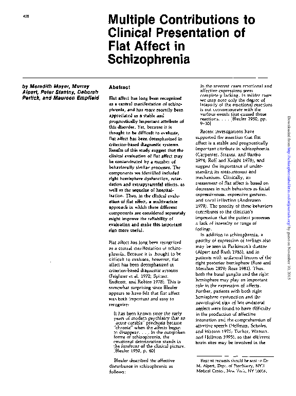 (PDF) Multiple Contributions to Clinical Presentation of Flat Affect in ...