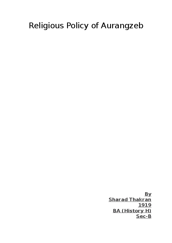 (DOC) Religious Policy of Aurangzeb