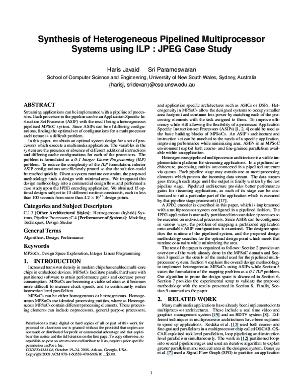 Pdf Synthesis Of Heterogeneous Pipelined Multiprocessor Systems Using Ilp