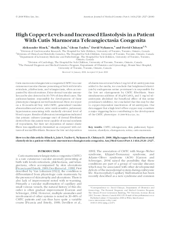 (PDF) High copper levels and increased elastolysis in a patient with ...