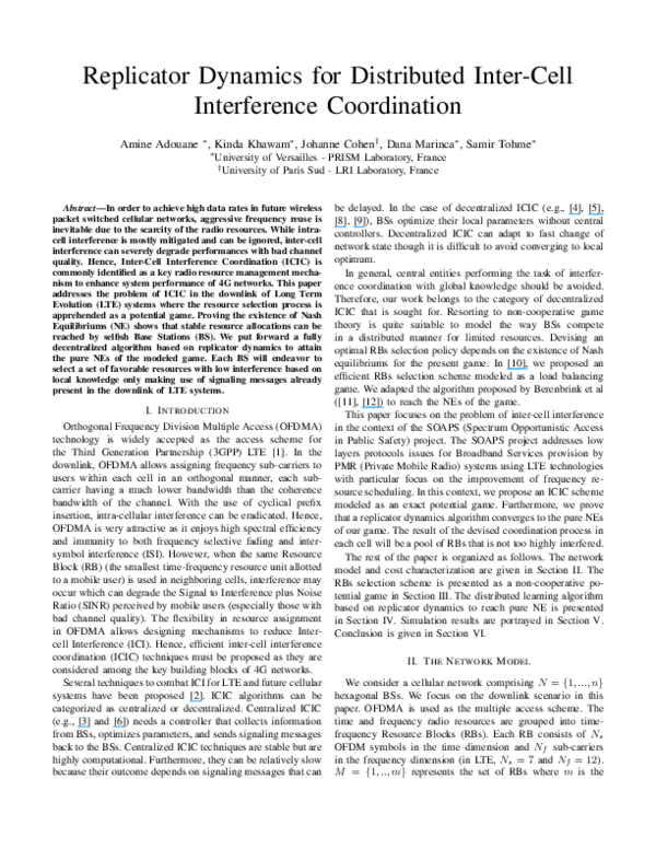 (PDF) Replicator dynamics for distributed Inter-Cell Interference ... (PDF) Replicator dynamics for distributed Inter-Cell Interference ...