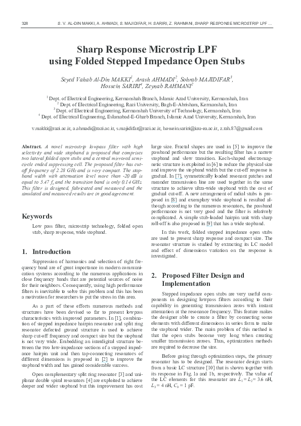 (PDF) Sharp Response Microstrip LPF using Folded Stepped Impedance Open ...