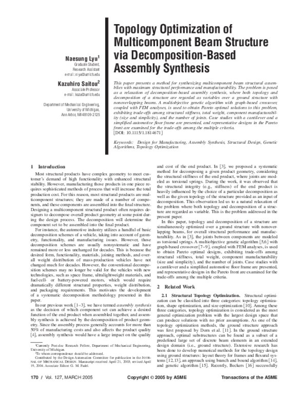 (PDF) Topology Optimization of Multicomponent Beam Structure via Decomposition-Based Assembly ...
