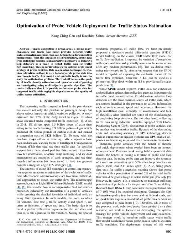 Pdf Optimization Of Probe Vehicle Deployment For Traffic Status Estimation Kazuhiro Saitou