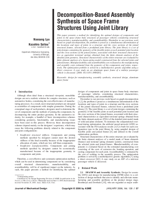 (PDF) Decomposition-Based Assembly Synthesis of Space Frame Structures Using Joint Library