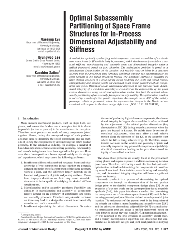 Pdf Optimal Subassembly Partitioning Of Space Frame Structures For In