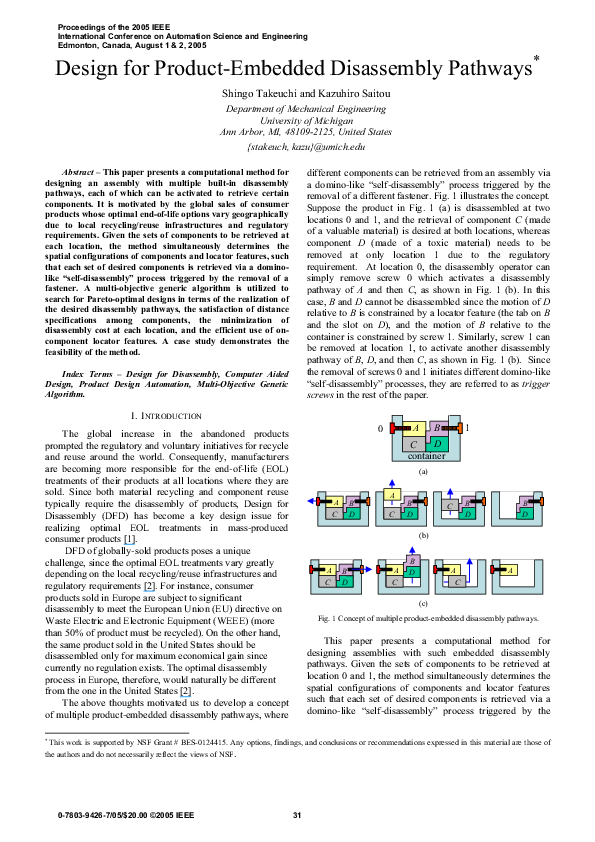 (PDF) Design for product-embedded disassembly pathways