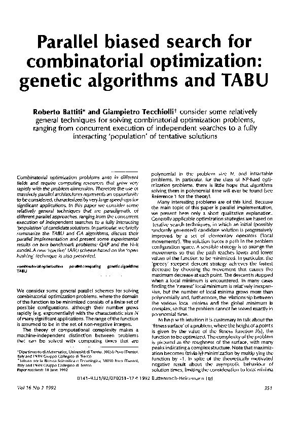(PDF) Parallel biased search for combinatorial optimization: genetic algorithms and TABU