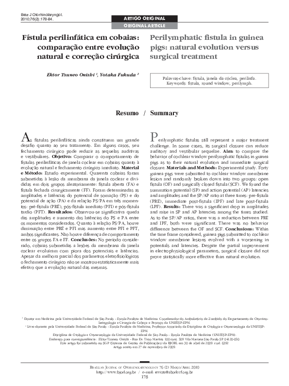 (PDF) Fístula perilinfática em cobaias: comparação entre evolução ...