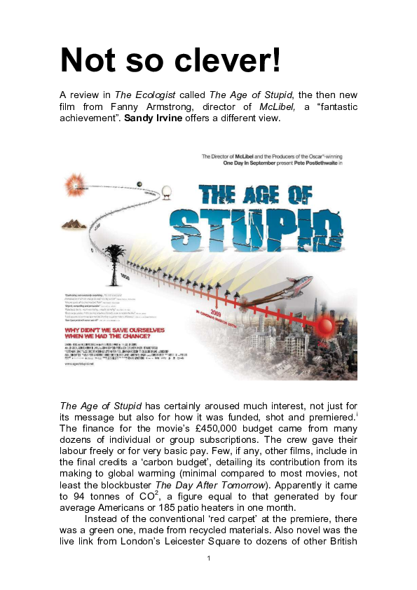 (PDF) Not so clever: a review of the film 'Age of Stupid'