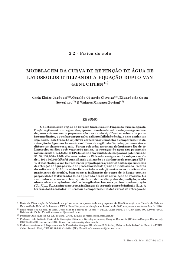 (PDF) Modeling the water retention curve in Oxisols using the Double ...