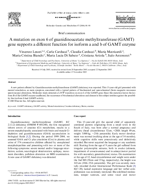 (PDF) A mutation on exon 6 of guanidinoacetate methyltransferase (GAMT ...