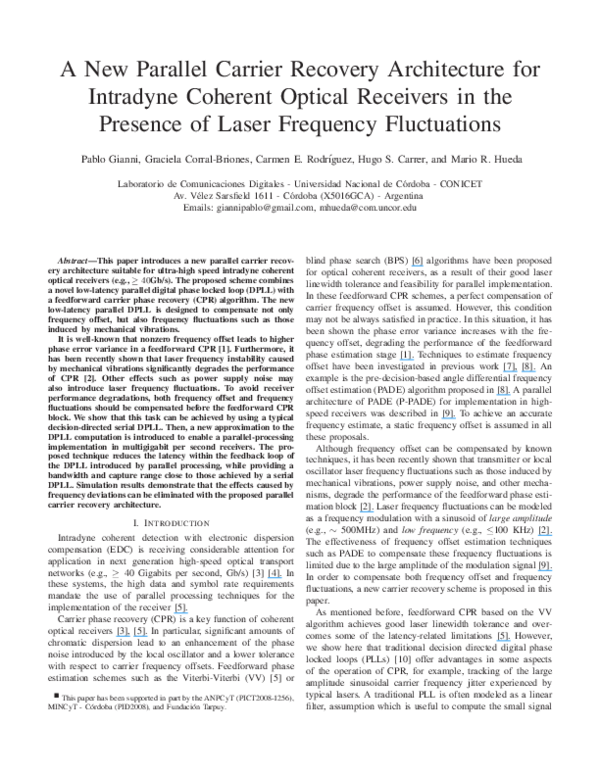 (PDF) A New Parallel Carrier Recovery Architecture for Intradyne ...