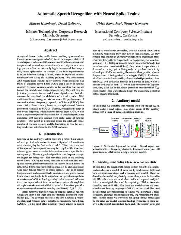 (PDF) Automatic speech recognition with neural spike trains