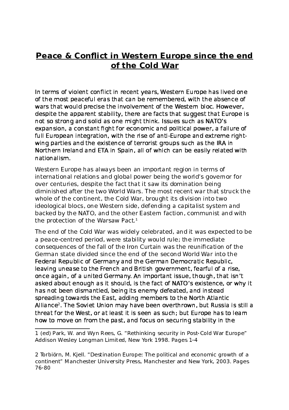 (DOC) Peace & Conflict in Western Europe since the end of the Cold War ...