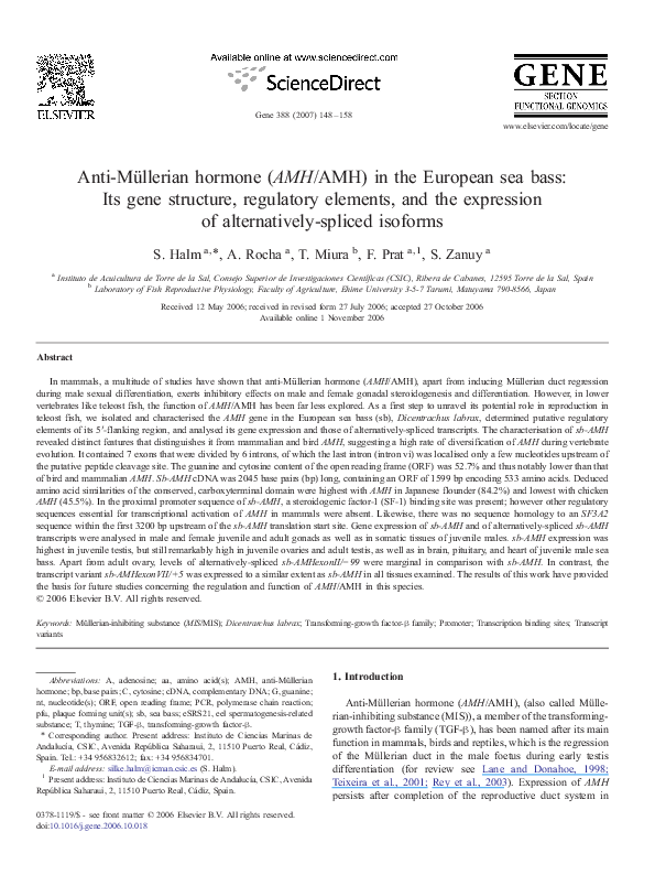 (PDF) Anti-Müllerian hormone (AMH/AMH) in the European sea bass: Its gene structure, regulatory ...