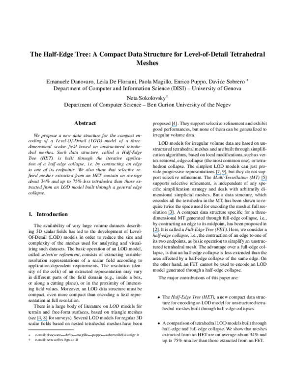 (PDF) The half-edge tree: a compact data structure for level-of-detail tetrahedral meshes