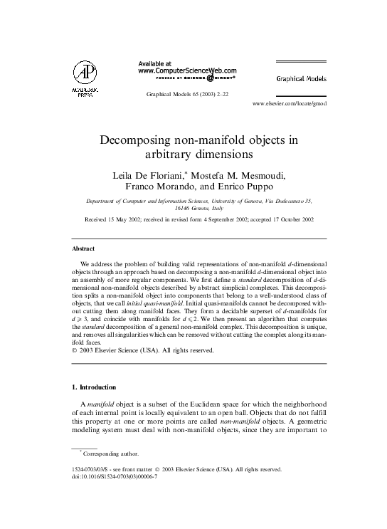 (PDF) Decomposing non-manifold objects in arbitrary dimensions