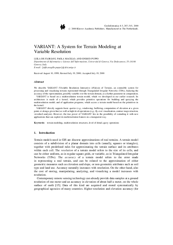 (PDF) VARIANT: a system for terrain modeling at variable resolution