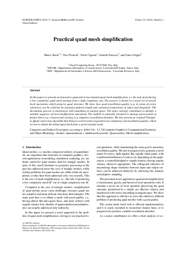 (PDF) Practical quad mesh simplification