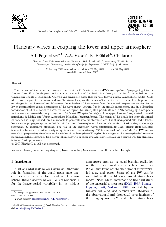 (PDF) Planetary waves in coupling the lower and upper atmosphere