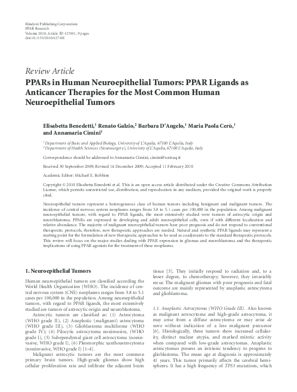 (PDF) PPARs in Human Neuroepithelial Tumors: PPAR Ligands as Anticancer ...