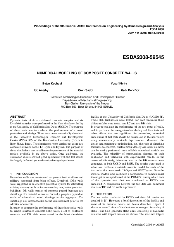 Pdf Numerical Modeling Of Composite Concrete Walls