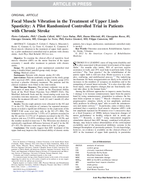 (PDF) Effectiveness of focal muscle vibration on hemiplegic upper ...