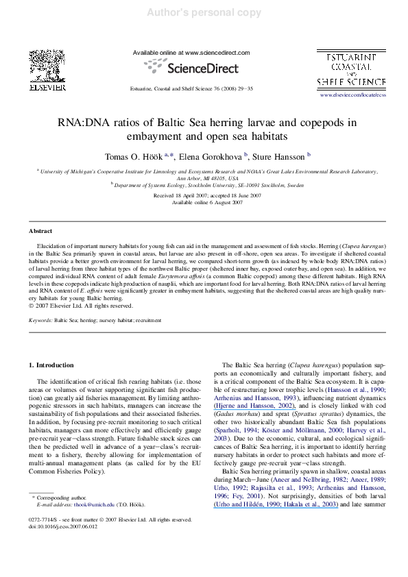 Pdf Rna Dna Ratios Of Baltic Sea Herring Larvae And Copepods In