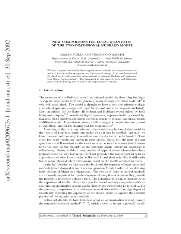 (PDF) New Comparisons for Local Quantities of the Two-Dimensional Hubbard Model