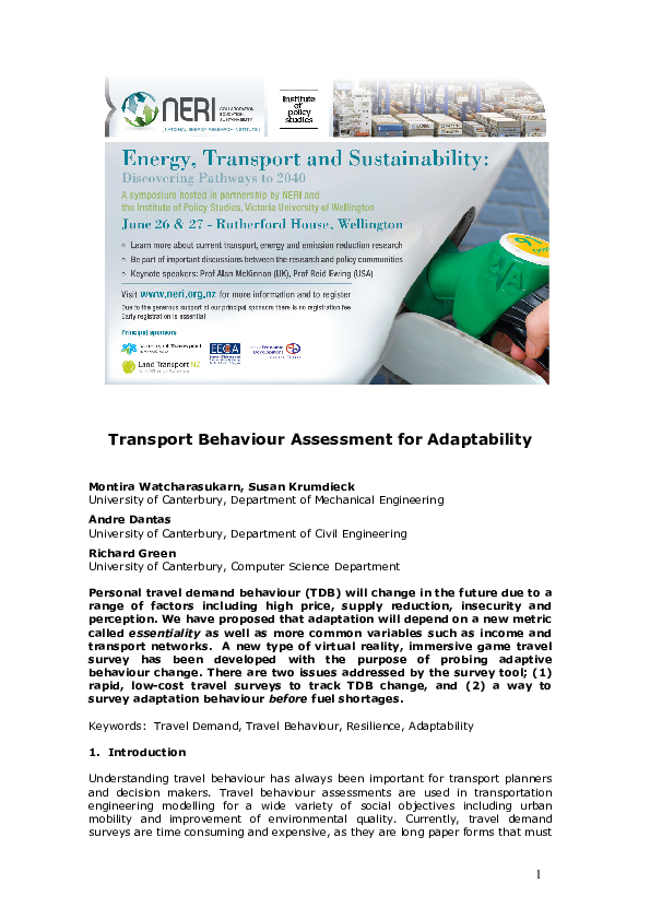 (PDF) Transport Behaviour Assessment for Adaptability