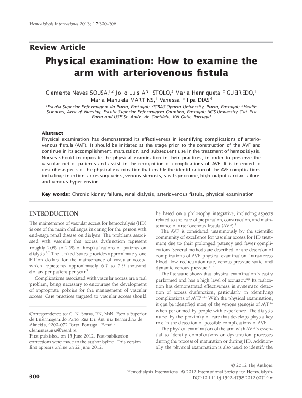 (PDF) Physical examination: How to examine the arm with arteriovenous ...