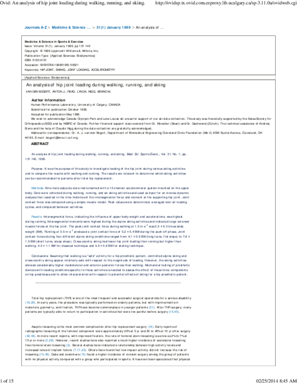 (PDF) An analysis of hip joint loading during walking, running, and skiing