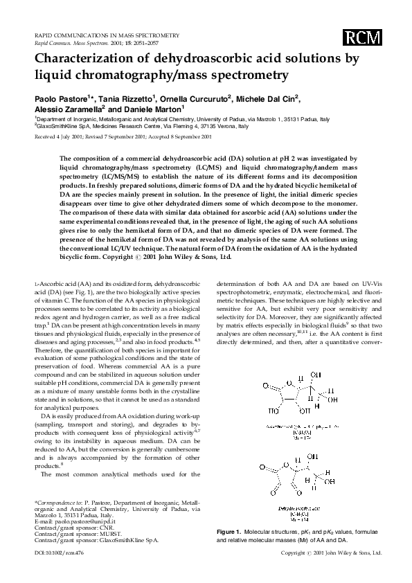 (PDF) Characterization of dehydroascorbic acid solutions by liquid ...