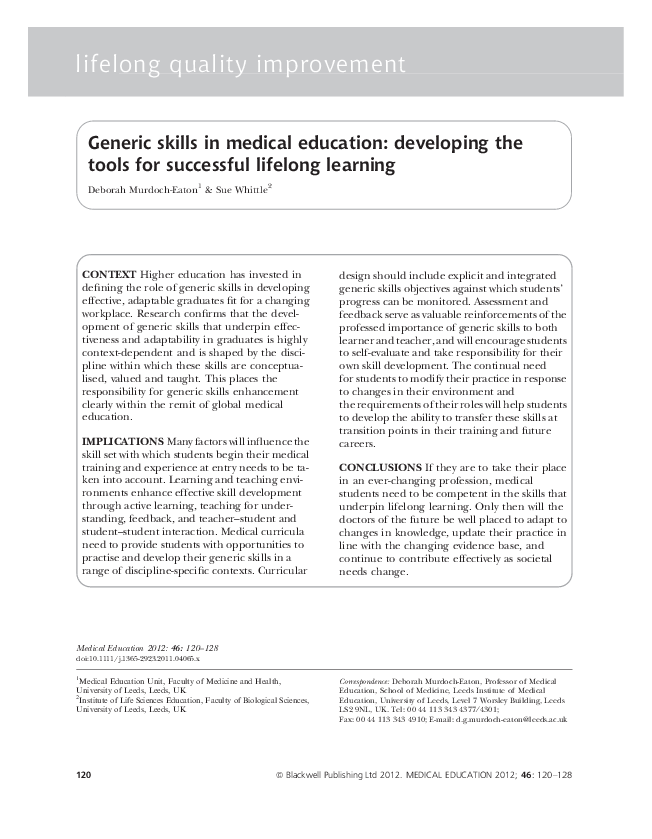 (PDF) Generic skills in medical education: developing the tools for ...