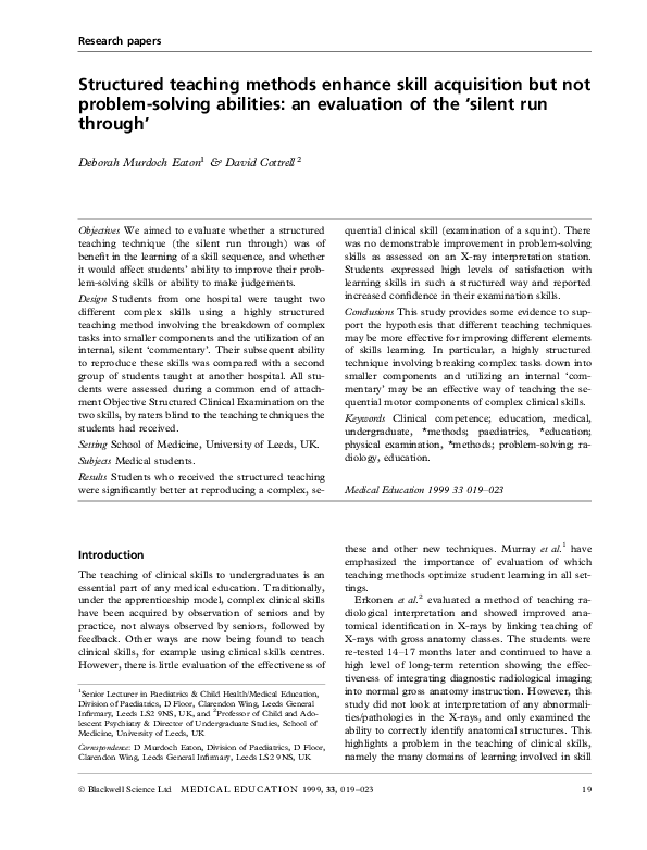 (PDF) Structured teaching methods enhance skill acquisition but not problem-solving abilities ...