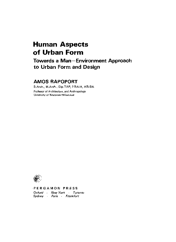 (PDF) Human Aspects of Urban Form Towards a Man-Environment Approach ...