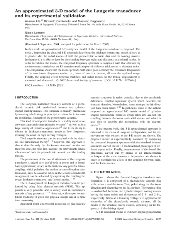 (PDF) An approximated 3-D model of the Langevin transducer and its ...
