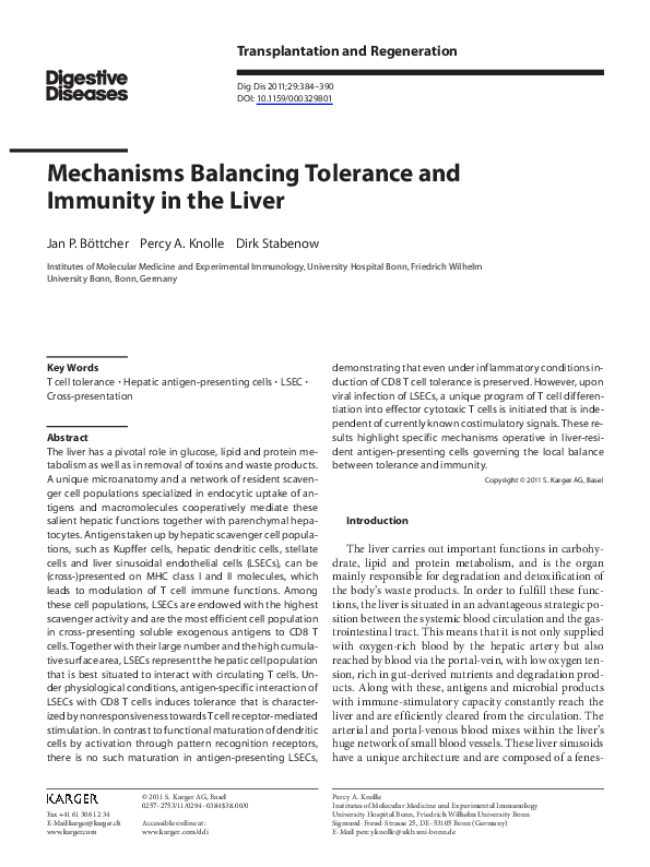(PDF) Mechanisms balancing tolerance and immunity in the liver