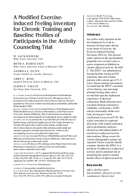 (PDF) A Modified Exercise-induced Feeling Inventory for Chronic ...