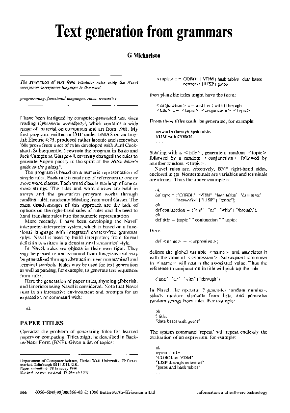 (PDF) Text generation from grammars