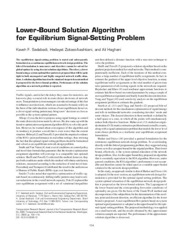 (PDF) Lower-Bound Solution Algorithm for Equilibrium Signal-Setting Problem